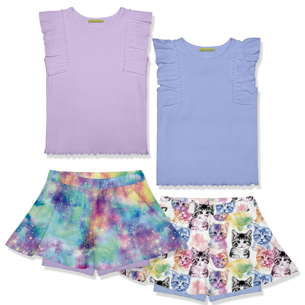 Millie Loves Lily Girls Periwinkle and Orchid Rib Tops and Printed ...