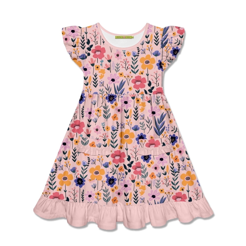 Millie Loves Lily Girls Pink BTS Floral 2-Pocket Dress, Big Girls,Size ...