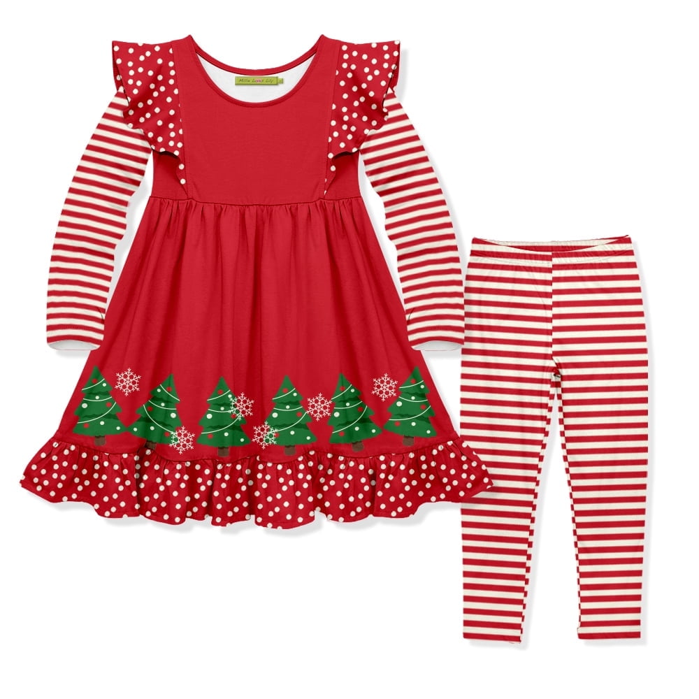 Millie Loves Lily Girls Red Christmas Tree Border Angel Wing Dress ...