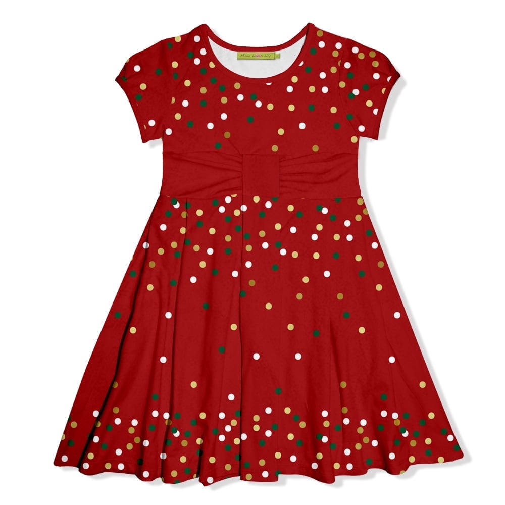 Millie Loves Lily Girls' Red Holiday Dot Velour Dress With Bow ...