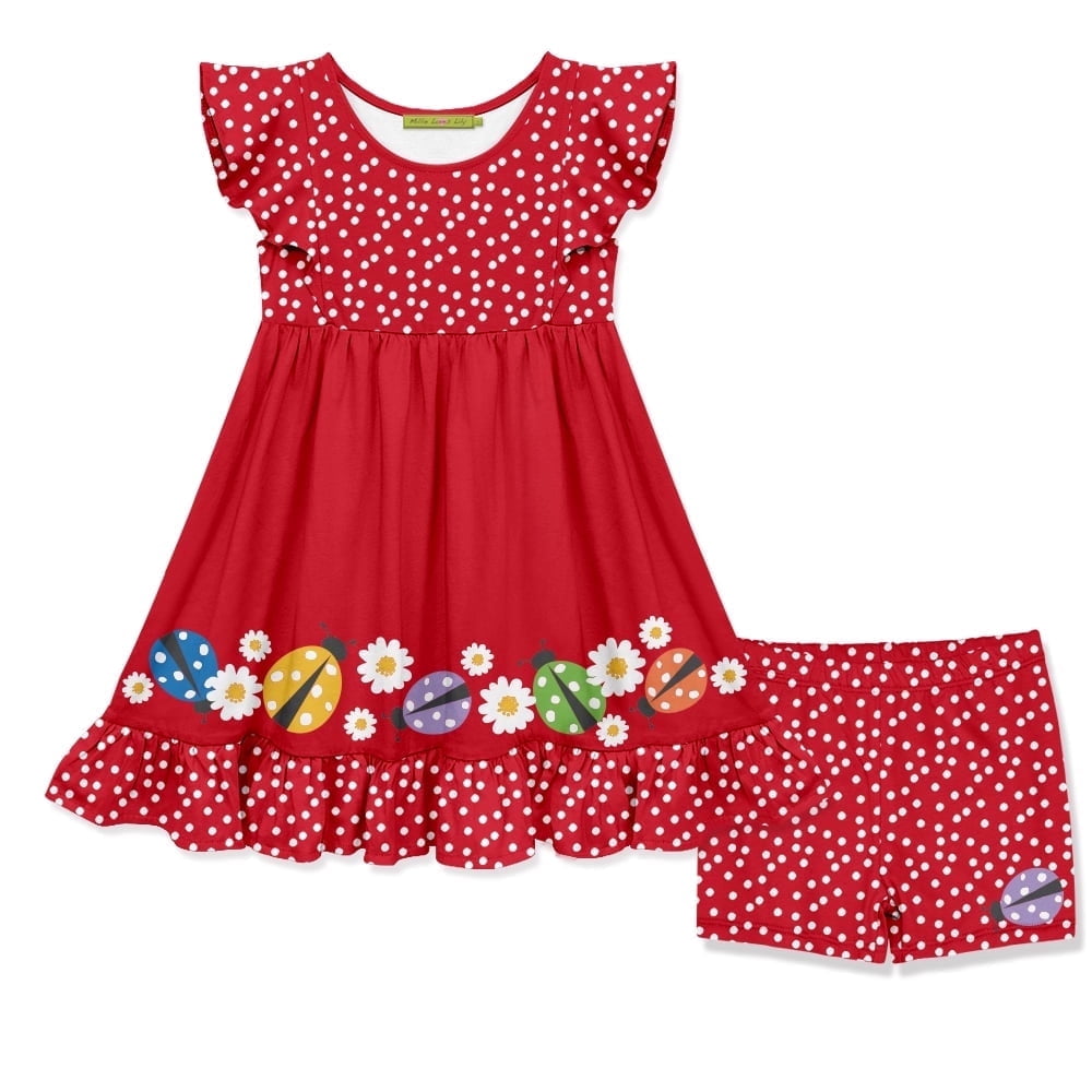 Millie Loves Lily Girls Red Ladybug Border Print Dress & Shorts Set ...
