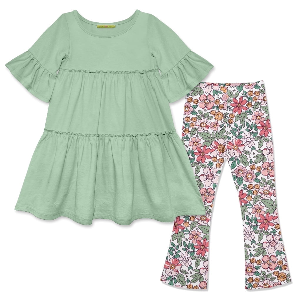 Millie Loves Lily Girls Sage Tiered Dress and Legging Set,Big Girls ...