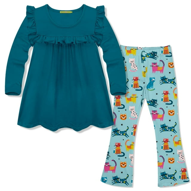 Millie Loves Lily Girls Teal Ruffle Top & Kitty Legging Set Size (2T-12 ...