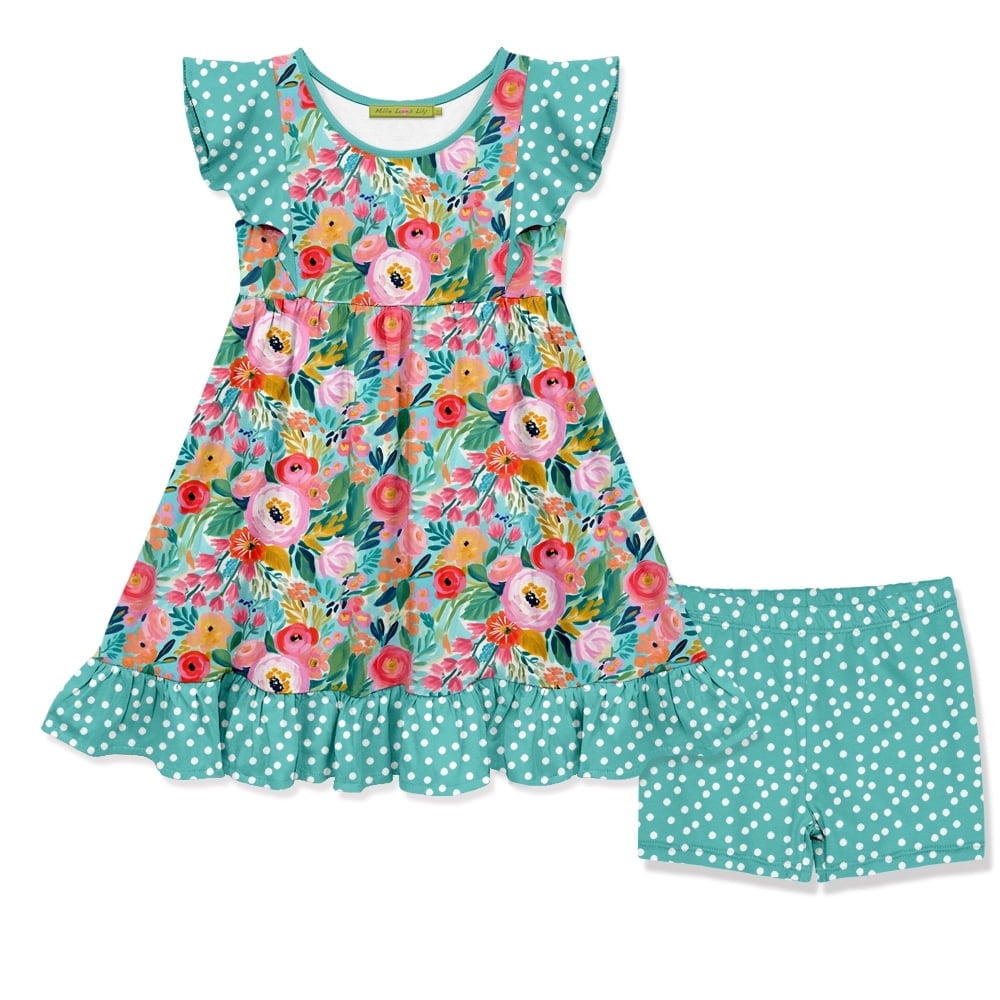 Millie Loves Lily Girls Turquoise New Beginnings Floral Angel Sleeve ...