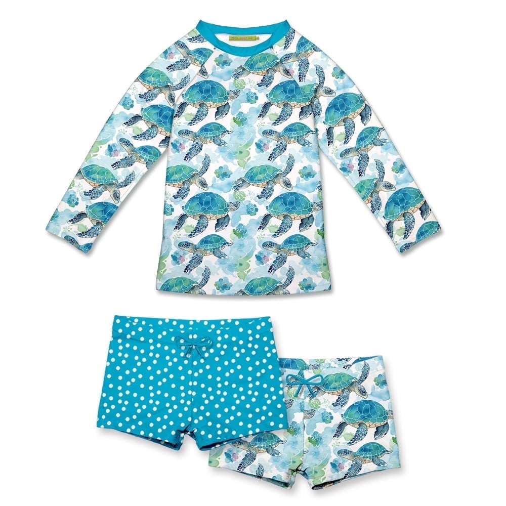Millie Loves Lily Girls Turquoise Turtle Rash Guard Set with UPF 50 ...