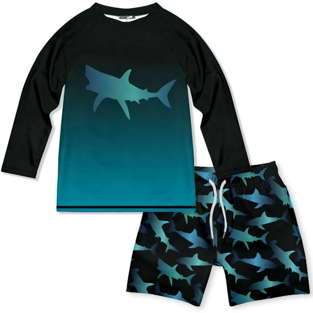 Millie Loves Lily Male Black Shark Long-Sleeve Swimsuit Rashguard Set ...