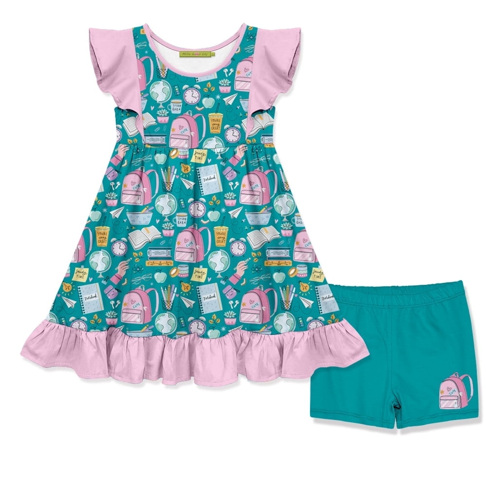 Millie Loves Lily Teal and Pink Angel Sleeve Dress & Matching Short Set ...