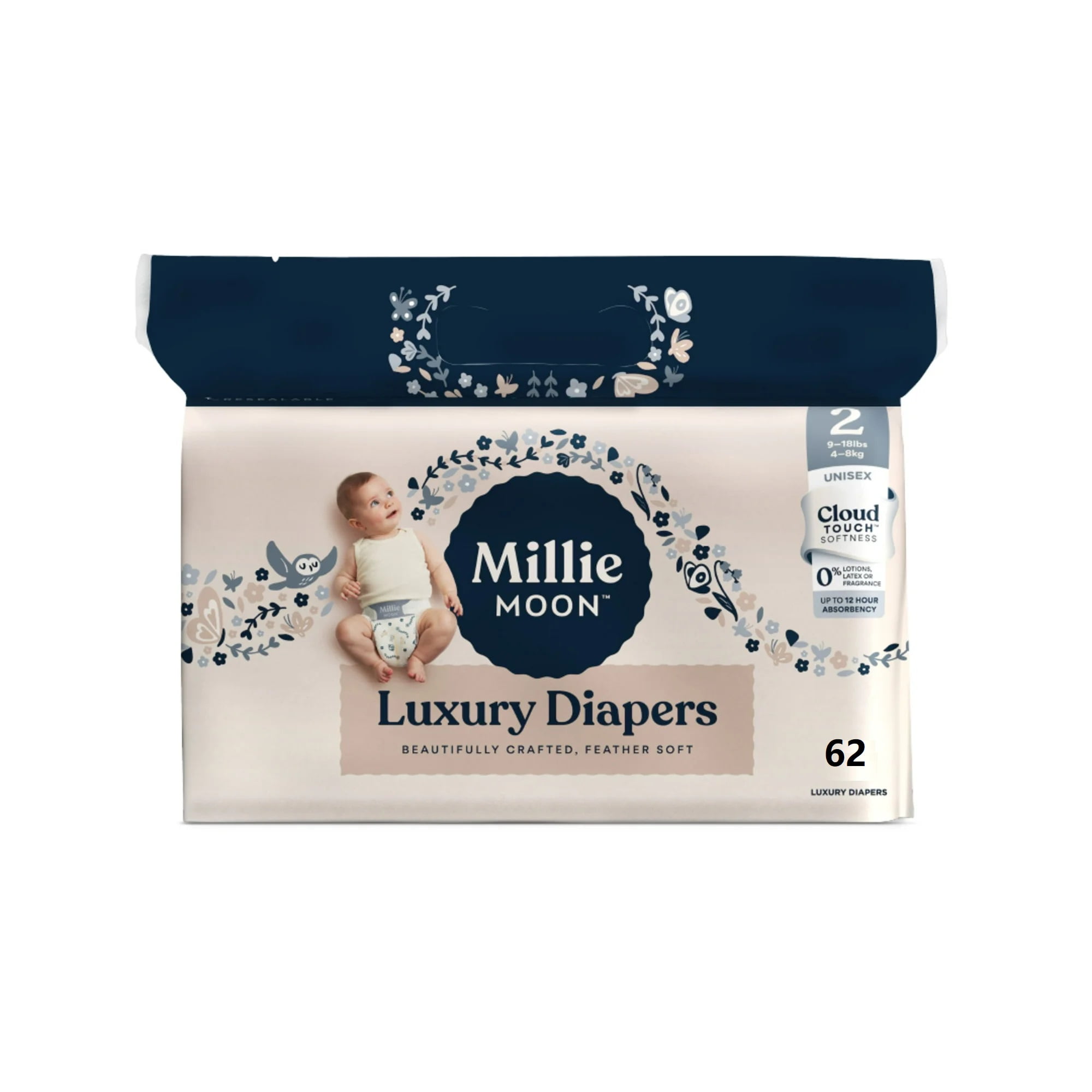 Millie Moon Luxury Diapers, Size 2, 62 Count - Walmart.com
