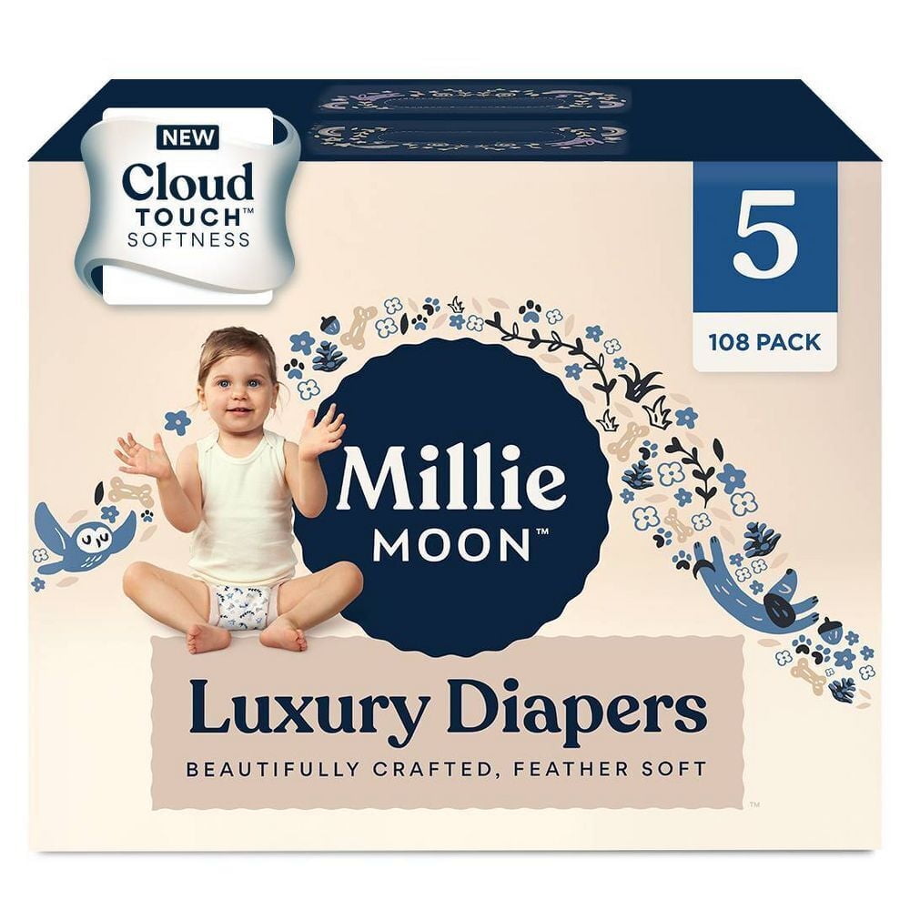 Millie Moon Luxury Diapers, Size 5, 108 Count, Hypoallergenic, 12-Hour ...