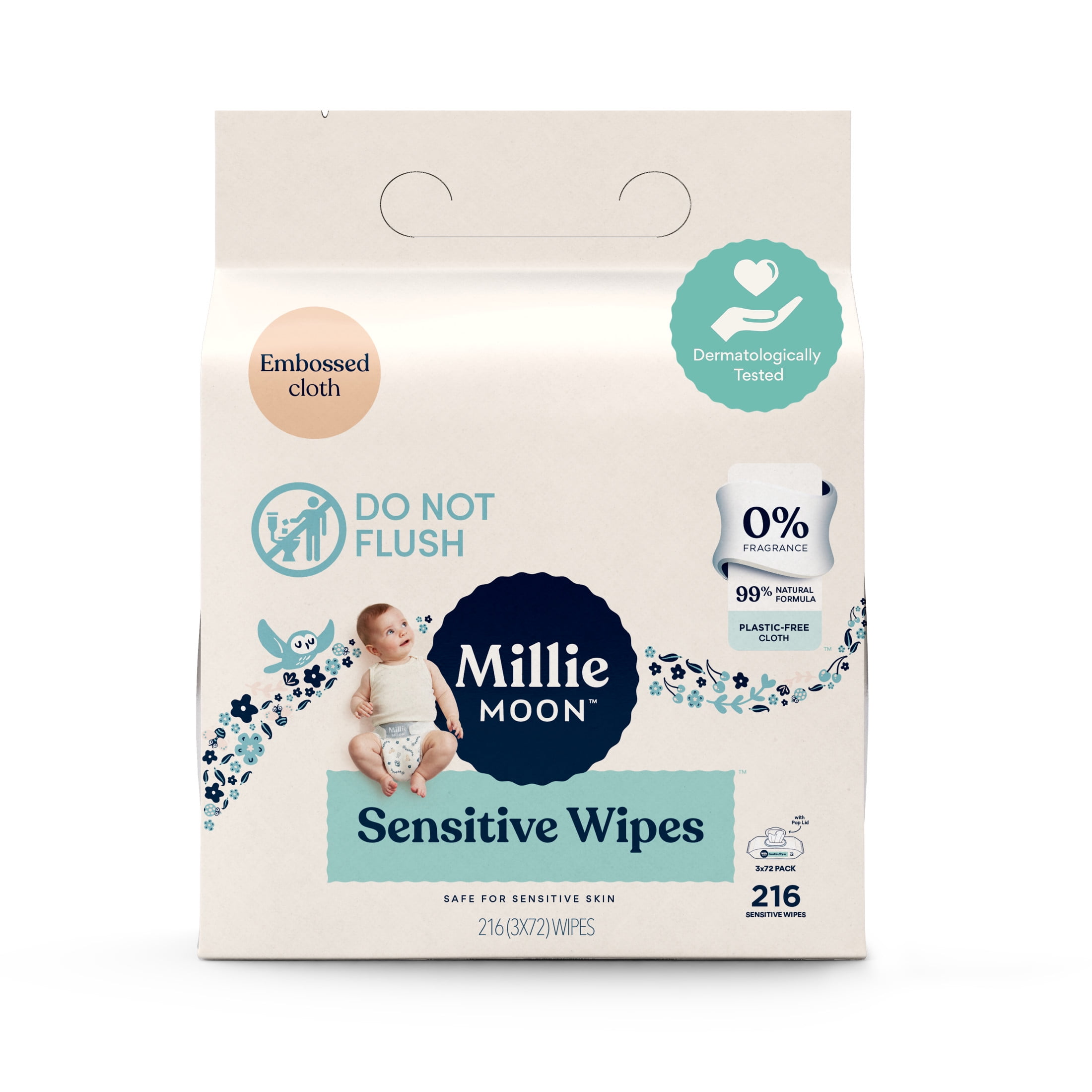 Millie Moon Sensitive Baby Wipes, Fragrance-Free, Dermatologist-Tested ...