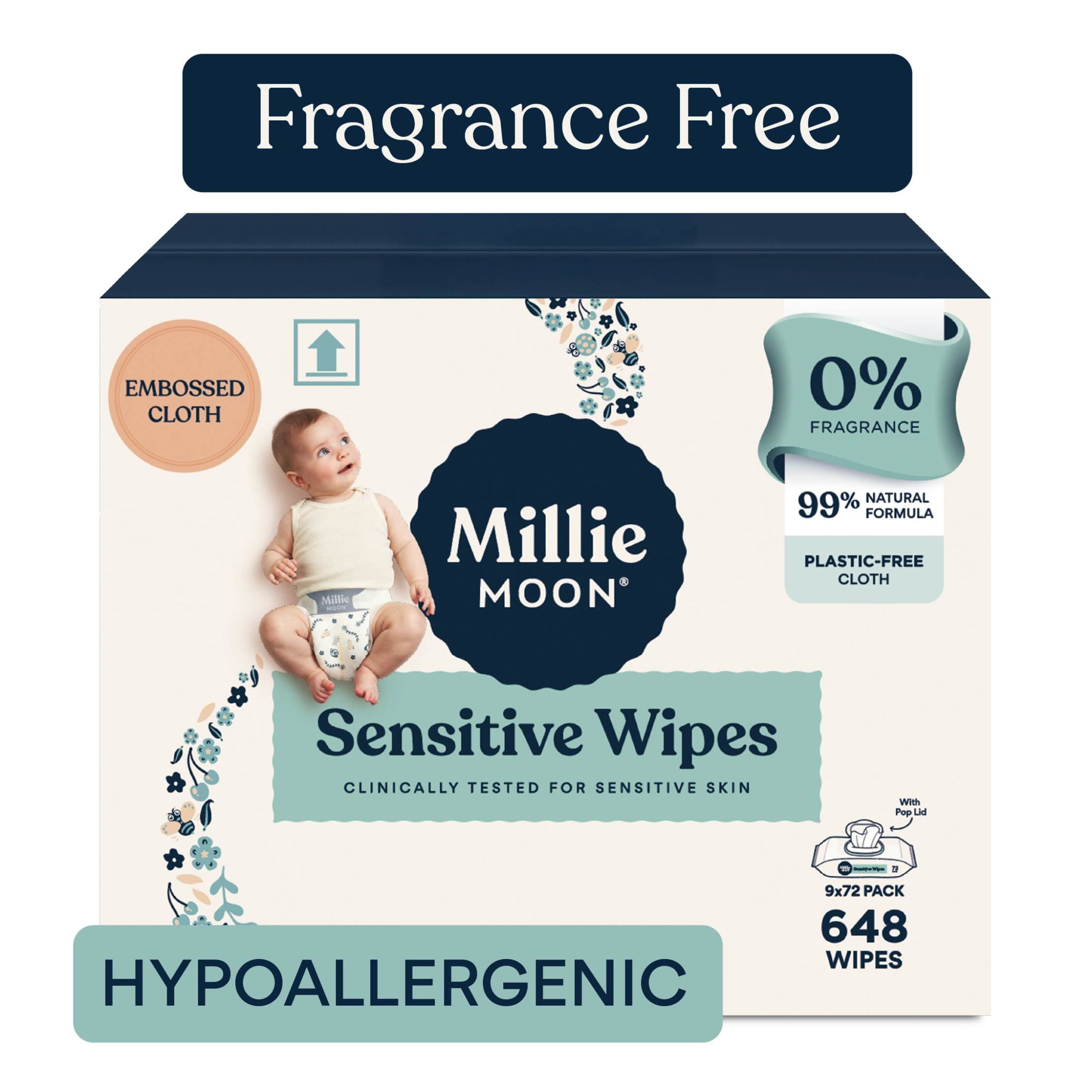 Millie Moon Sensitive Baby Wipes, Fragrance-Free, Dermatologist-Tested ...