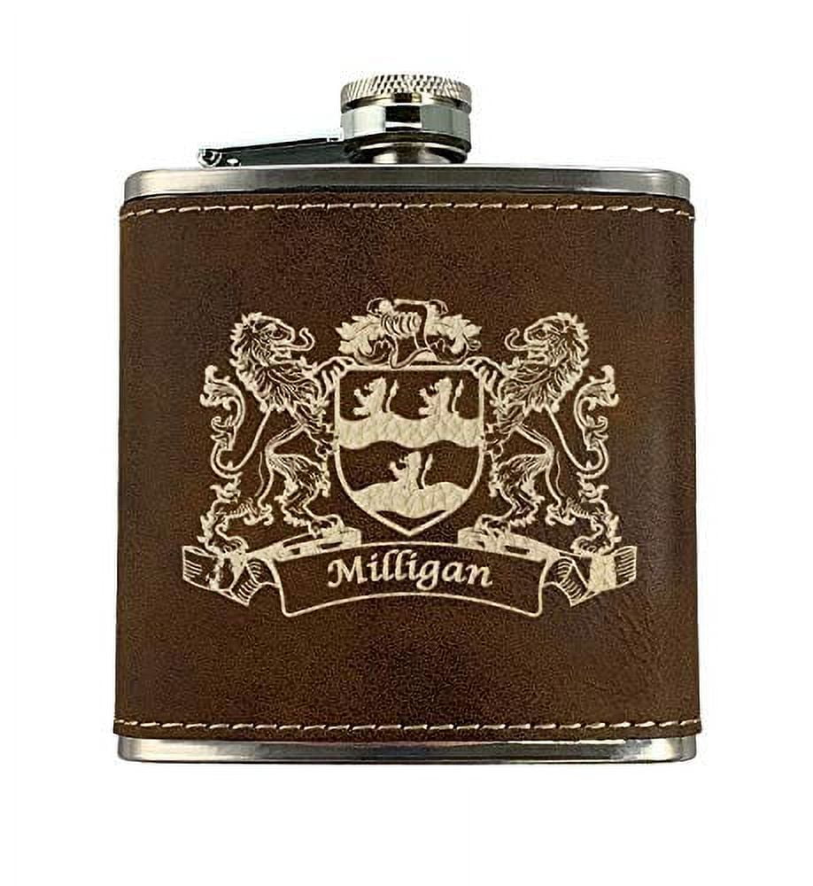 Milligan Irish Coat of Arms Leather Flask - Rustic Brown - Walmart.com