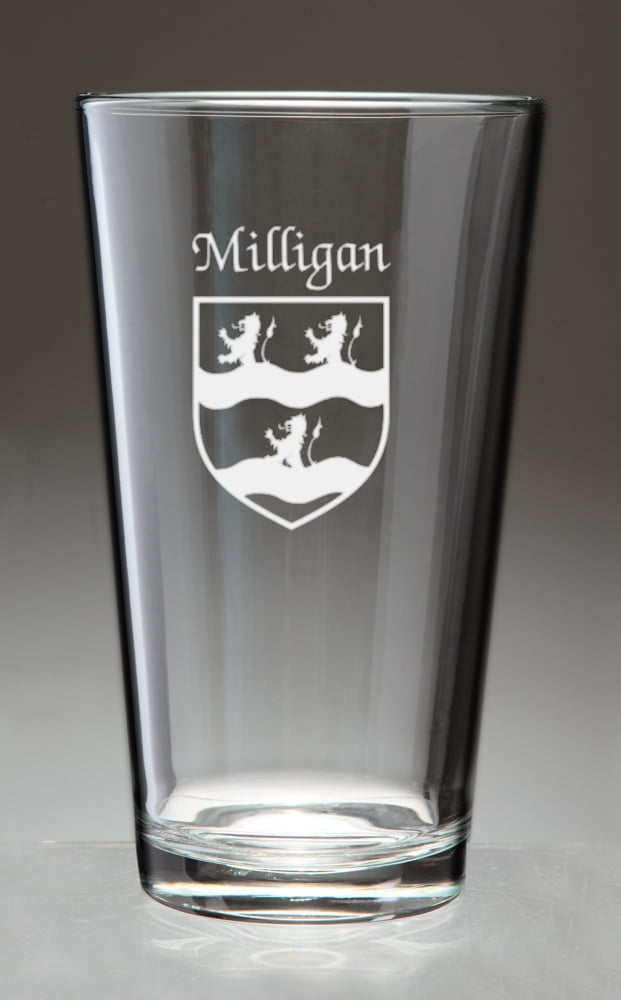 Milligan Irish Coat of Arms Pint Glasses - Set of 4 (Sand Etched ...