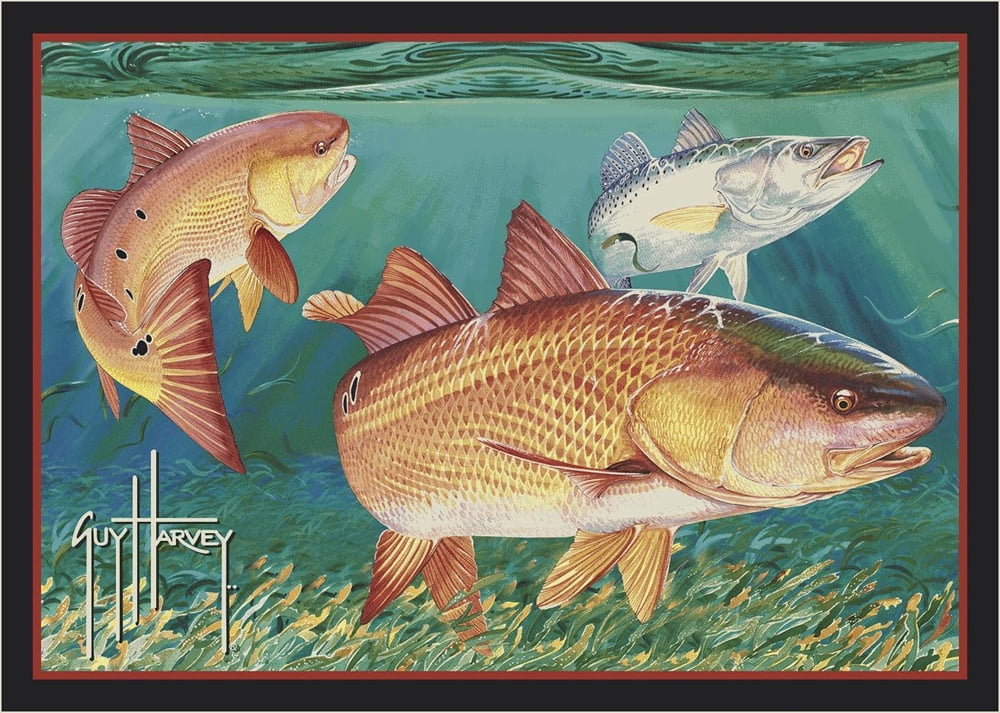 Milliken Orange Nautical Water Fins Area Rug Redfish - Aprx 5' 4" x 7 ...
