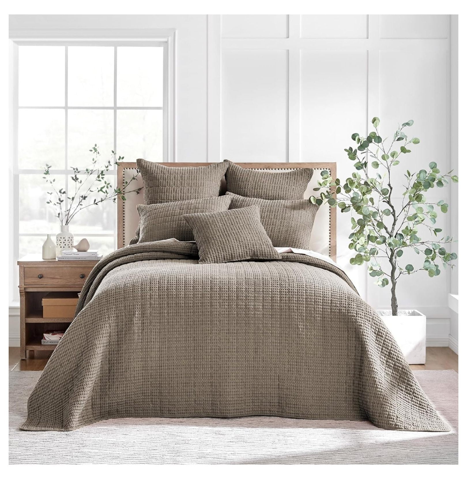 - Mills Waffle - Full Bedspread Set - Cocoa Cotton Waffle - Quilt Size (96x110in.), Sham Size ...