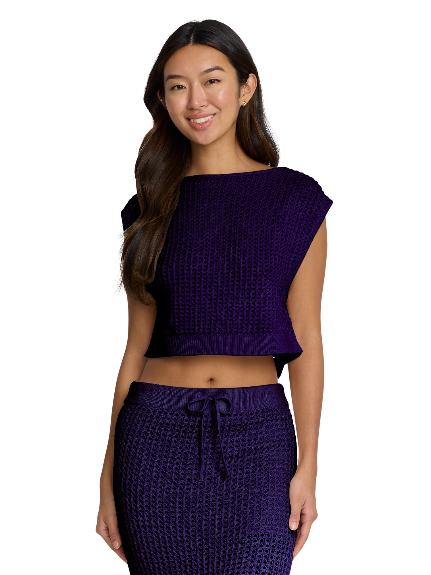 Mills by Millie Bobby Brown Women's Boxy Crochet Sweater Top, Sizes XXS ...