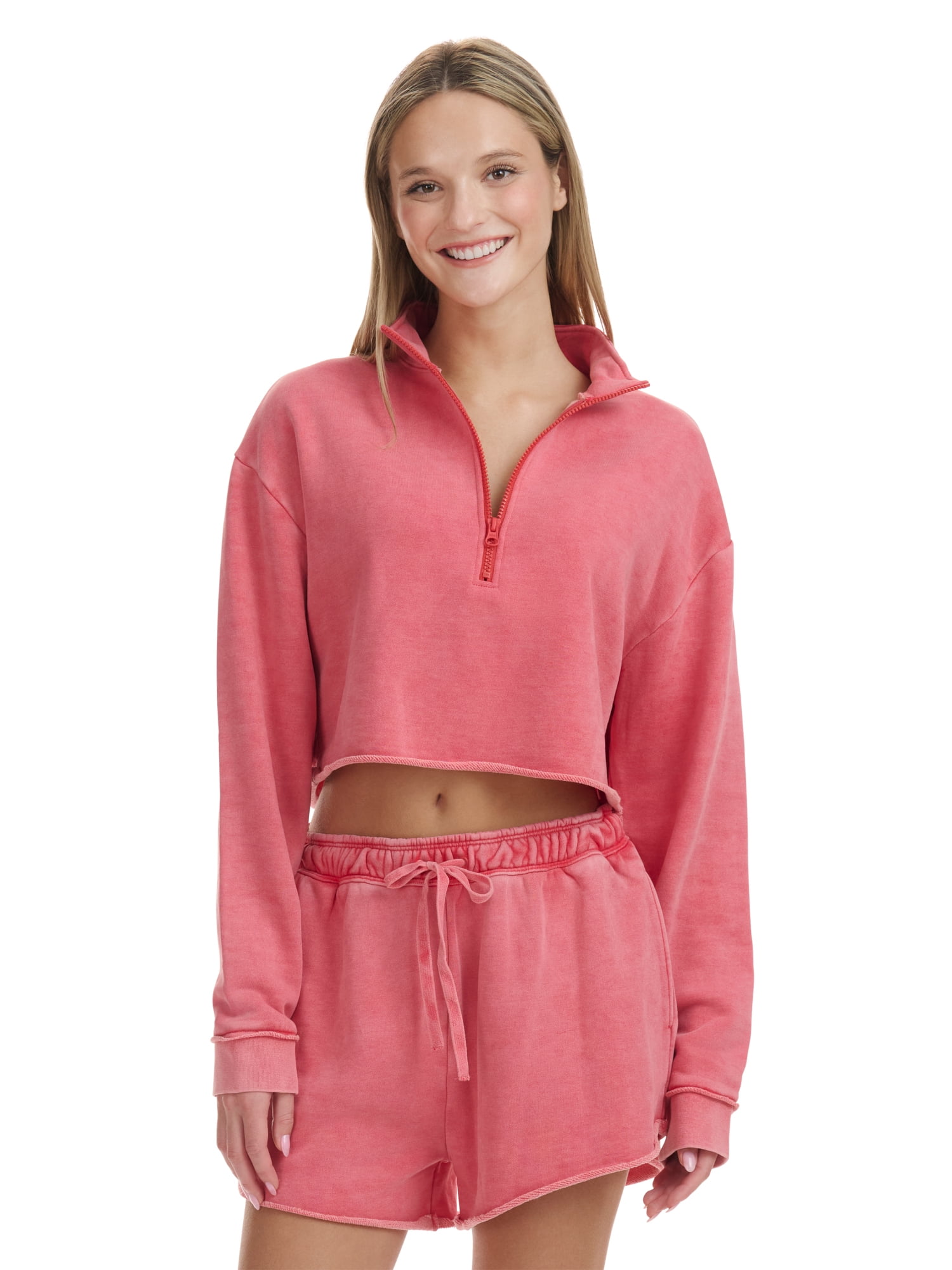 Mills by Millie Bobby Brown Women's Cropped Quarter-Zip Sweatshirt with ...