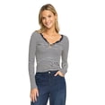 Mills by Millie Bobby Brown Women's Cut and Sew Henley Long Sleeve Top ...