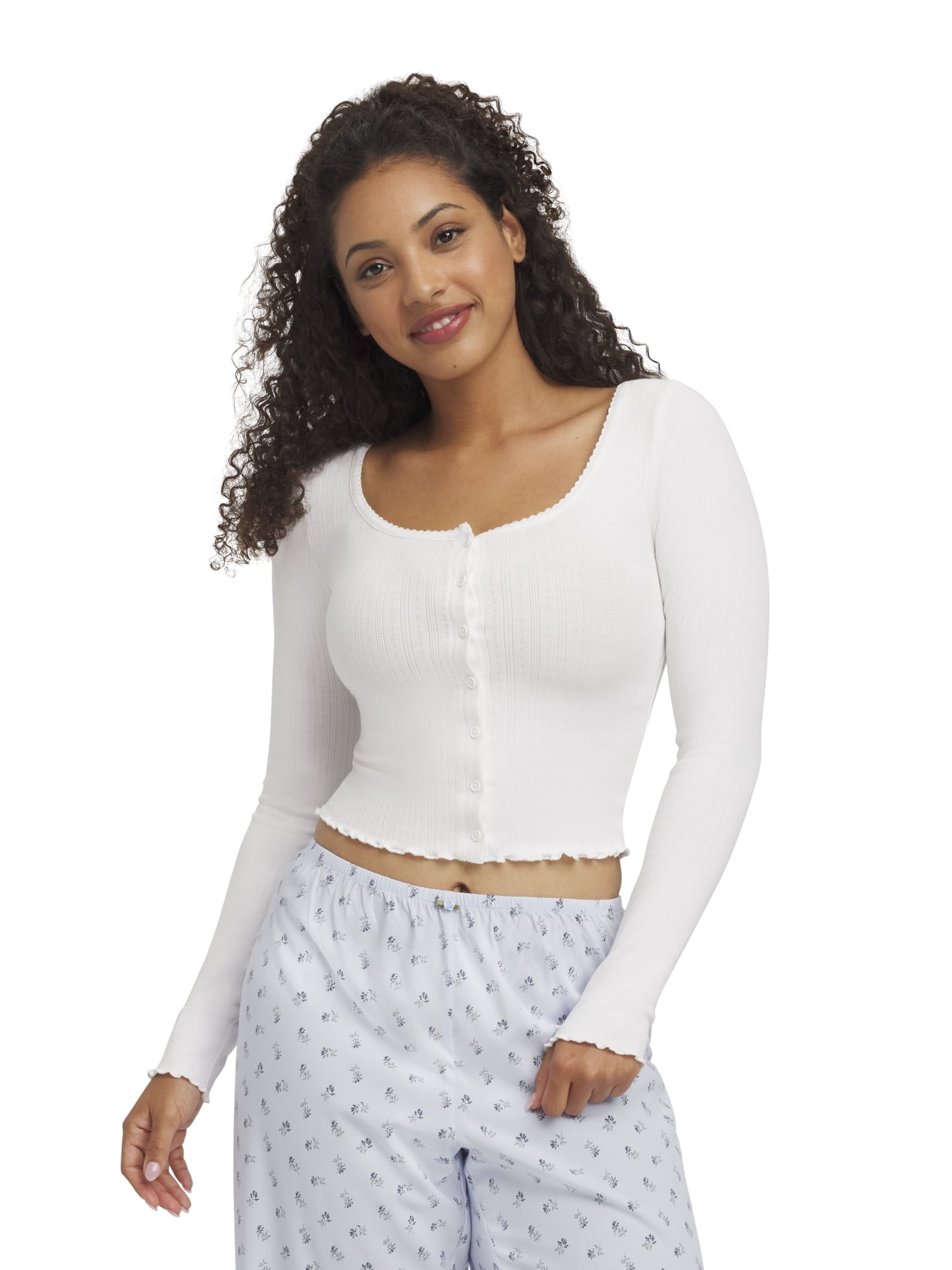 Mills by Millie Bobby Brown Women's Pointelle Crop Long Sleeve Cardigan ...
