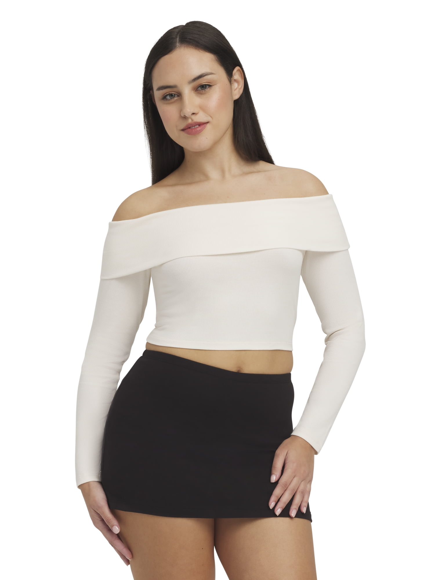 Mills by Millie Bobby Brown Women's Ribbed Off the Shoulder Long Sleeve ...