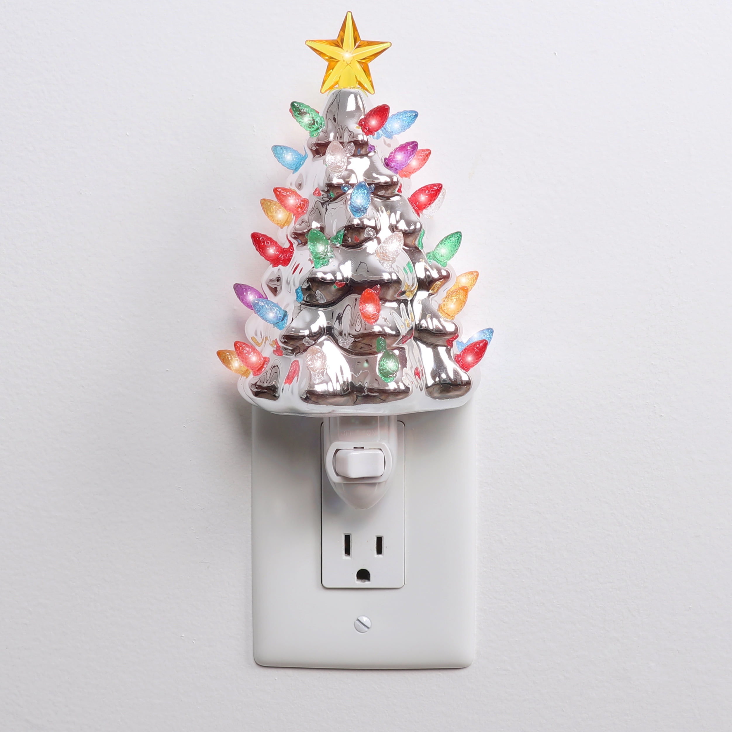 Milltown Merchants Ceramic Christmas Tree Night Light (Silver ...