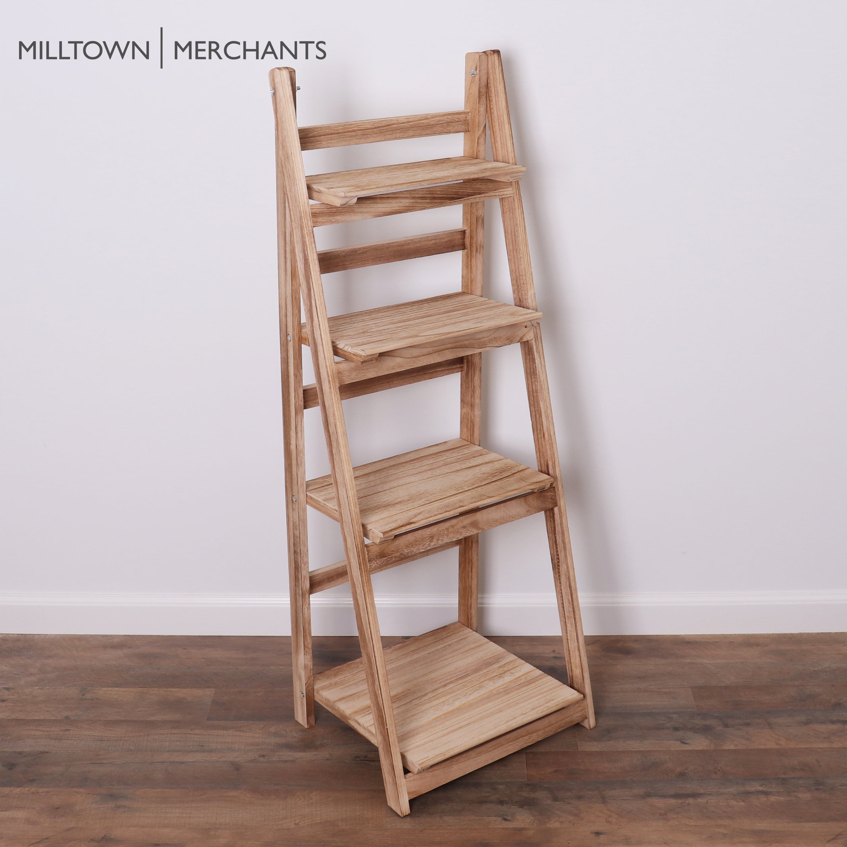 Milltown Merchants Distressed Wooden Ladder Shelf - Rustic Leaning ...