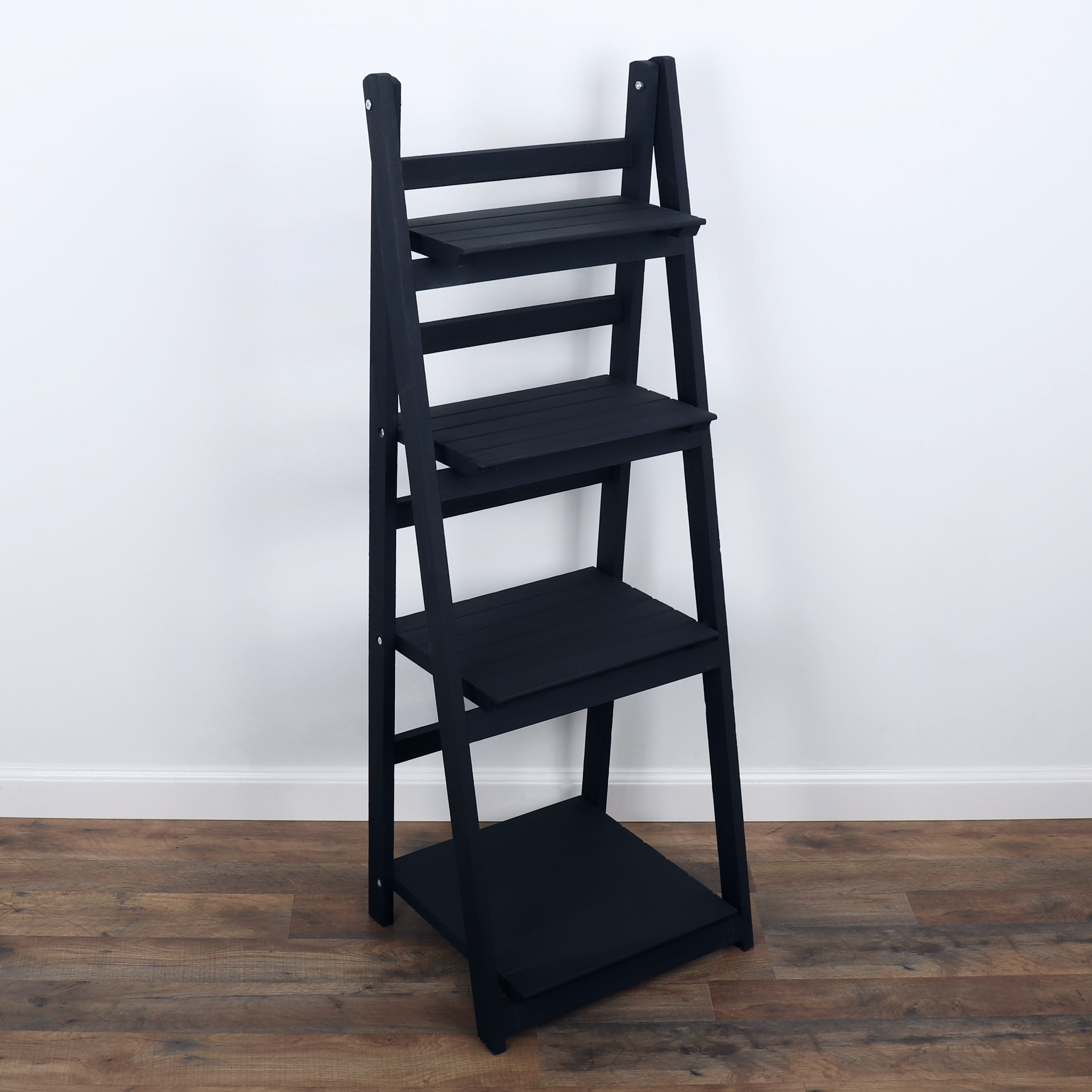 Milltown Merchants Distressed Ladder Shelf - Rustic Leaning Bookshelf ...