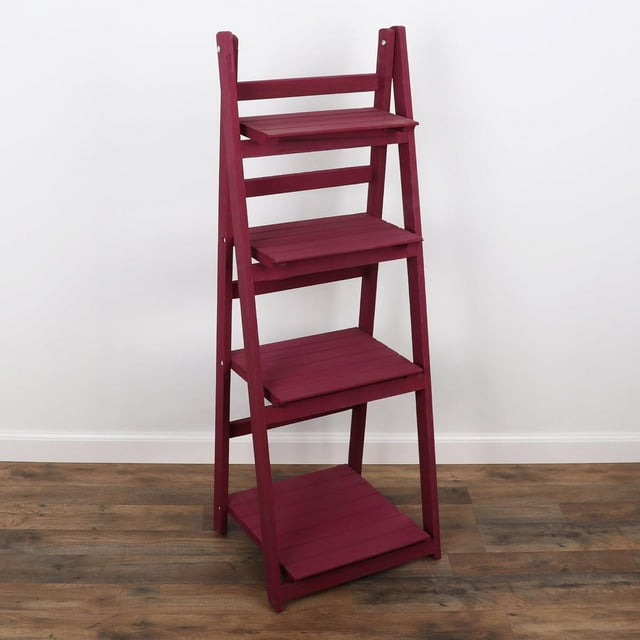 Milltown Merchants Distressed Ladder Shelf - Rustic Leaning Bookshelf ...