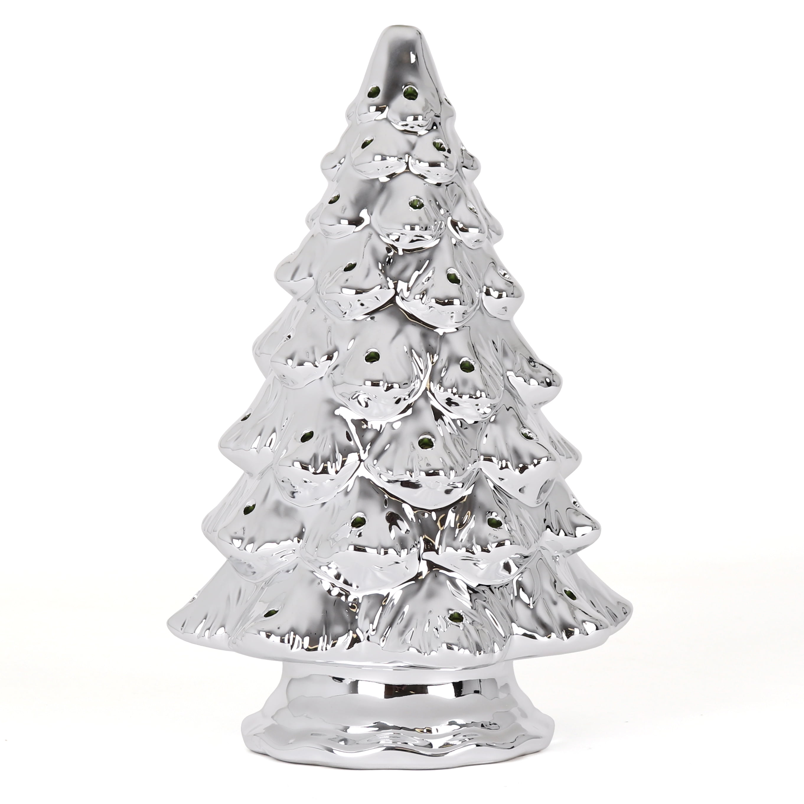 Milltown Merchants Lighted Ceramic Christmas Tree, Silver, Large 15.5 ...