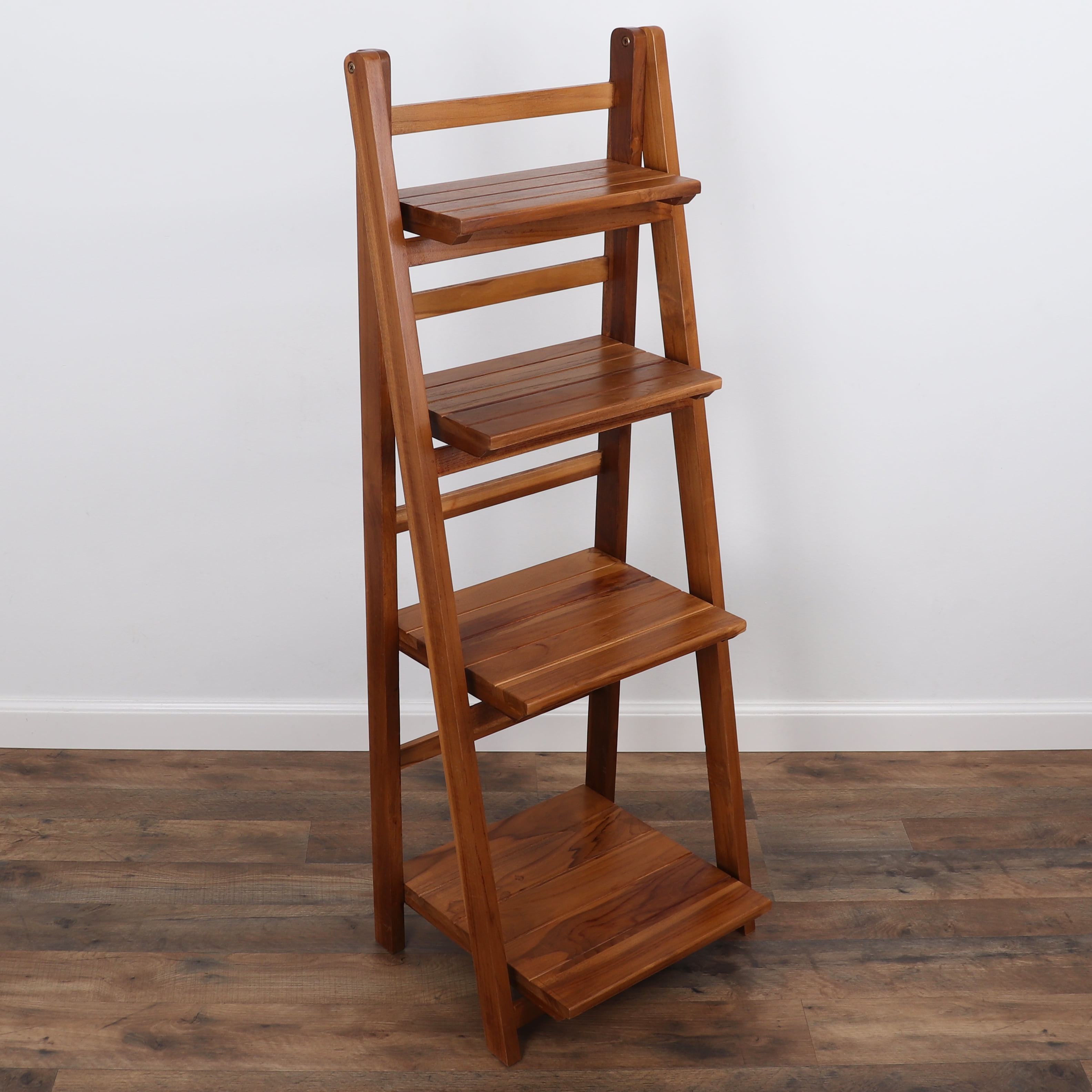 Milltown Merchants Teak Ladder Shelf - Wooden Folding Bookcase (Teak ...