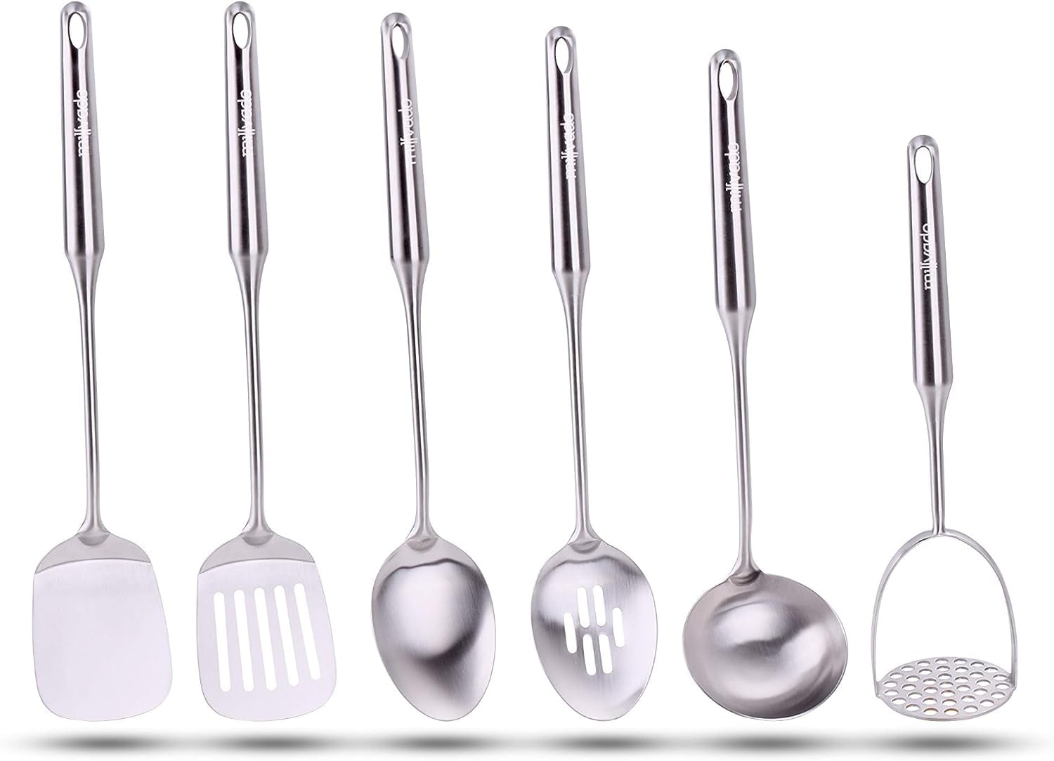 Millvado 6-Piece Stainless Steel Cooking Utensils Set - Solid Spoon ...