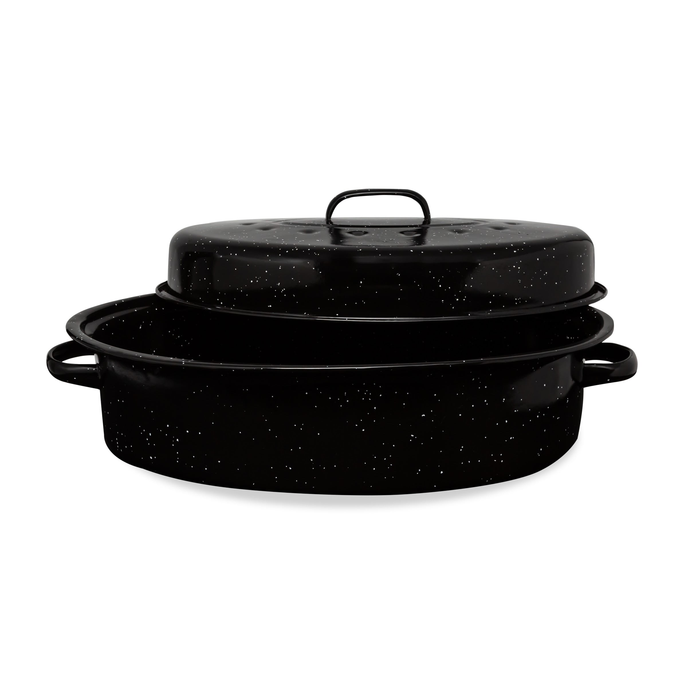 Millvado - Granite, Medium Oval Roaster with Lid, Black, 16" x 10.6" x ...