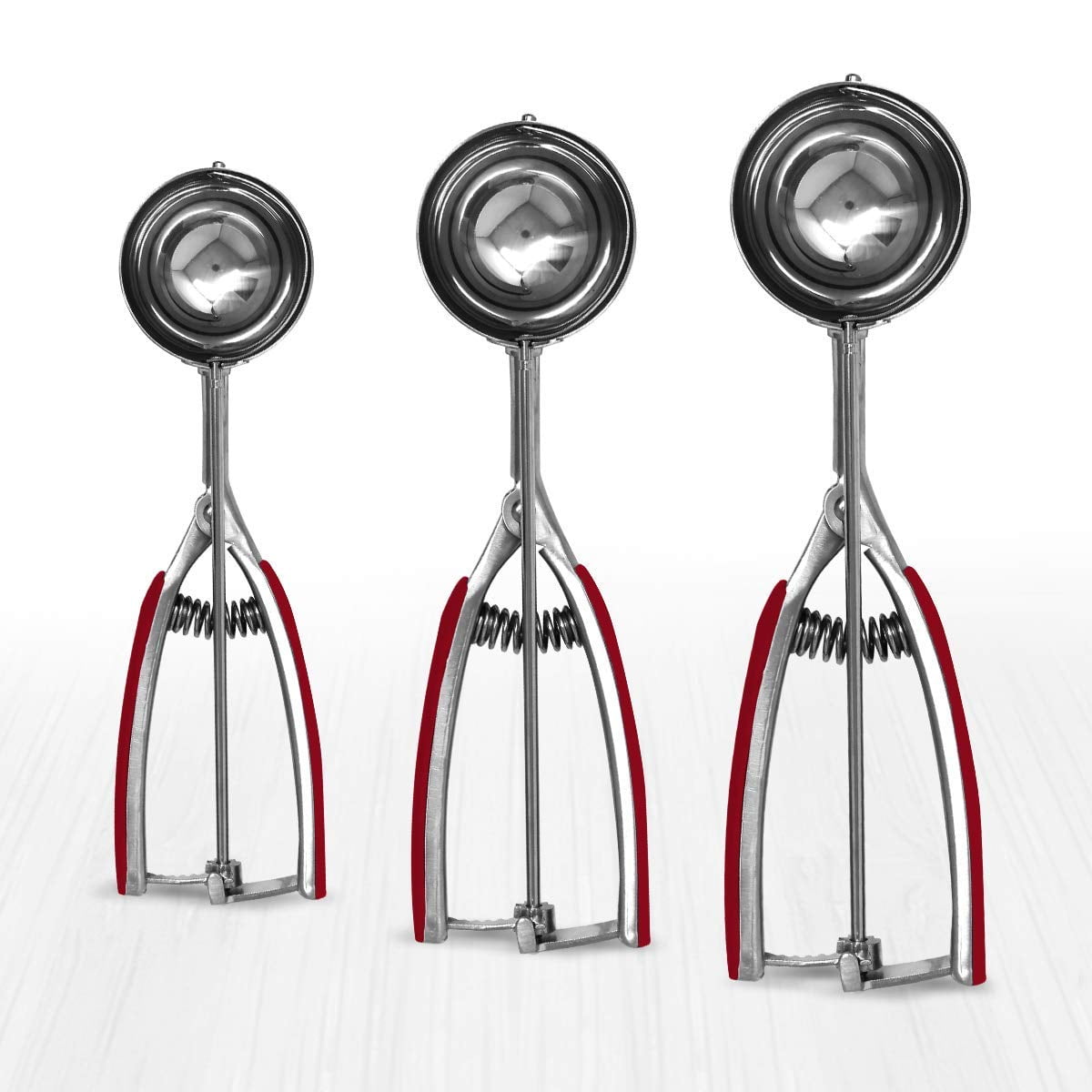 Millvado 3 Pack Stainless Steel Ice Cream and Cookie Scoops, Red Rubber ...