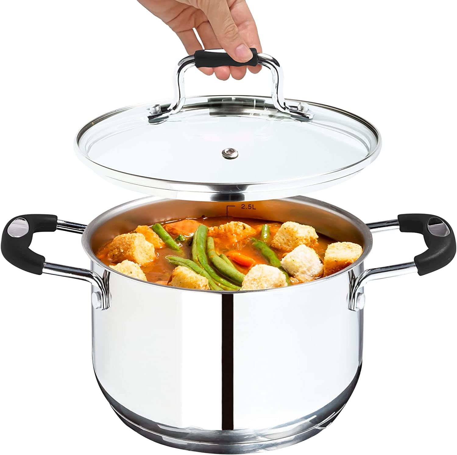 Millvado Stock Pot, 3 Quart Stainless Steel Pot, StockPot With Clear ...