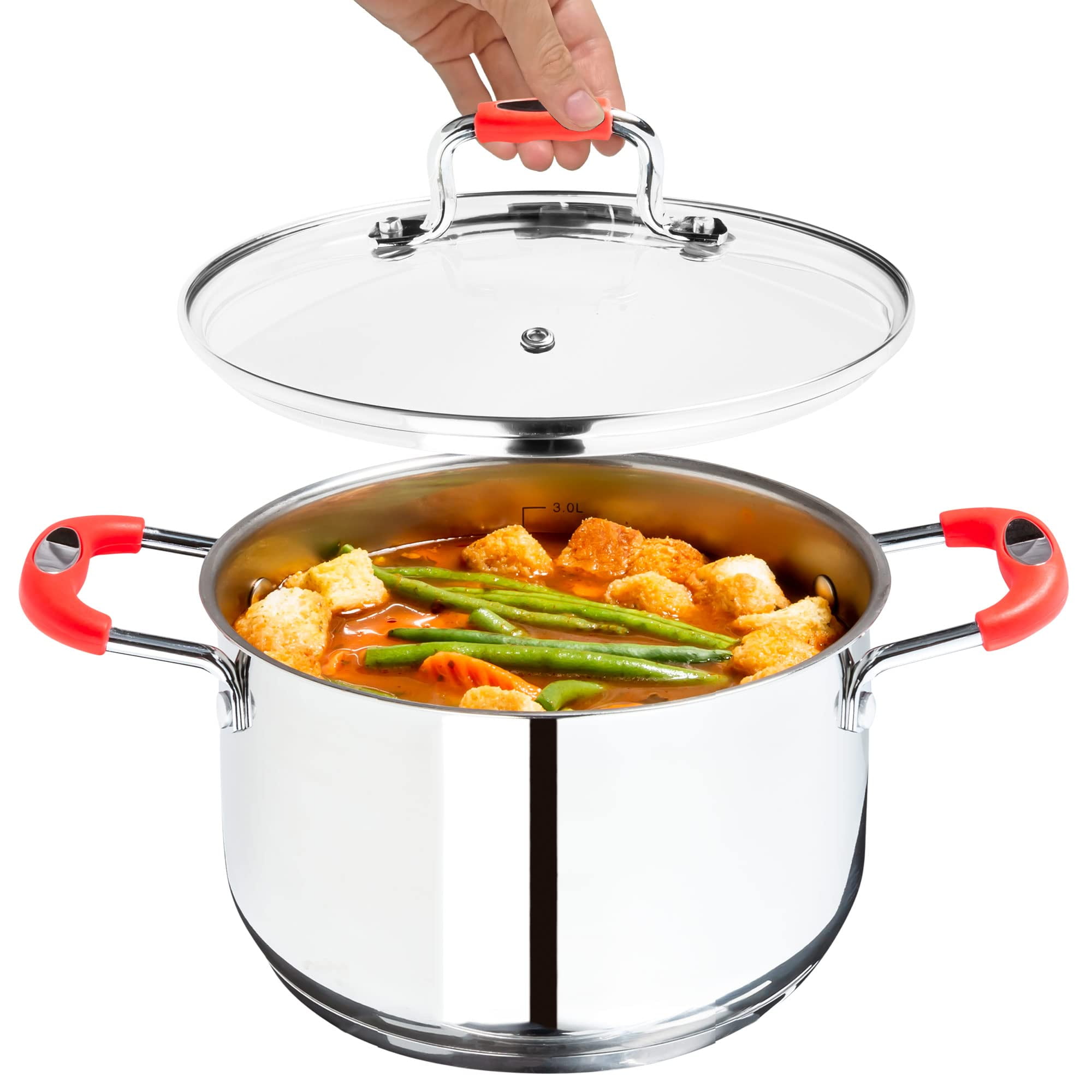 Millvado Stock Pot, 4 Quart Stainless Steel Pot, StockPot With Clear ...