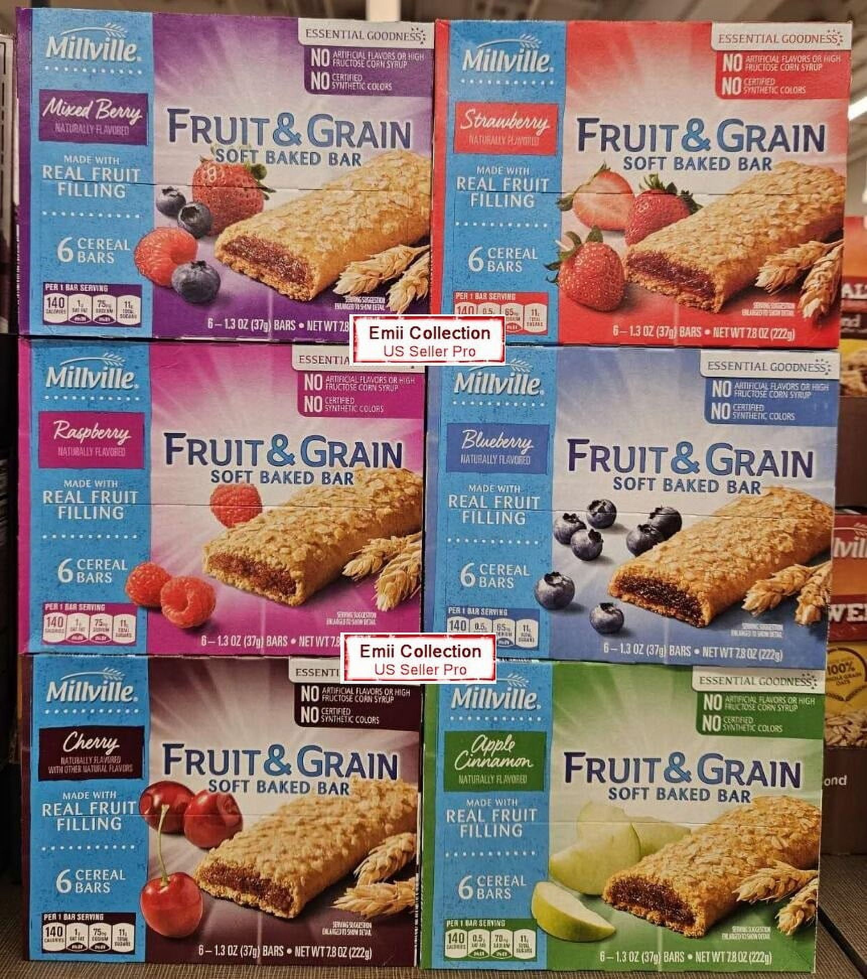 Millville Fruit & Grain Soft Baked Bar 6 Flavors Mixed Berry, Raspberry ...