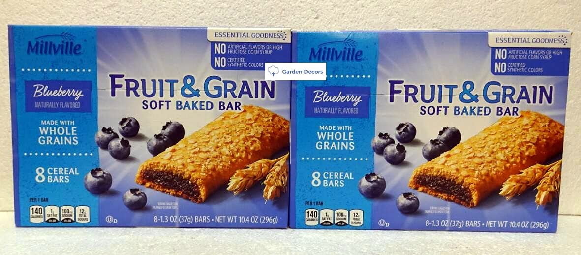 Millville Fruit & Grain Soft Baked Bar Blueberry Naturally Flavored 10.4oz 296g (Two Boxes ...