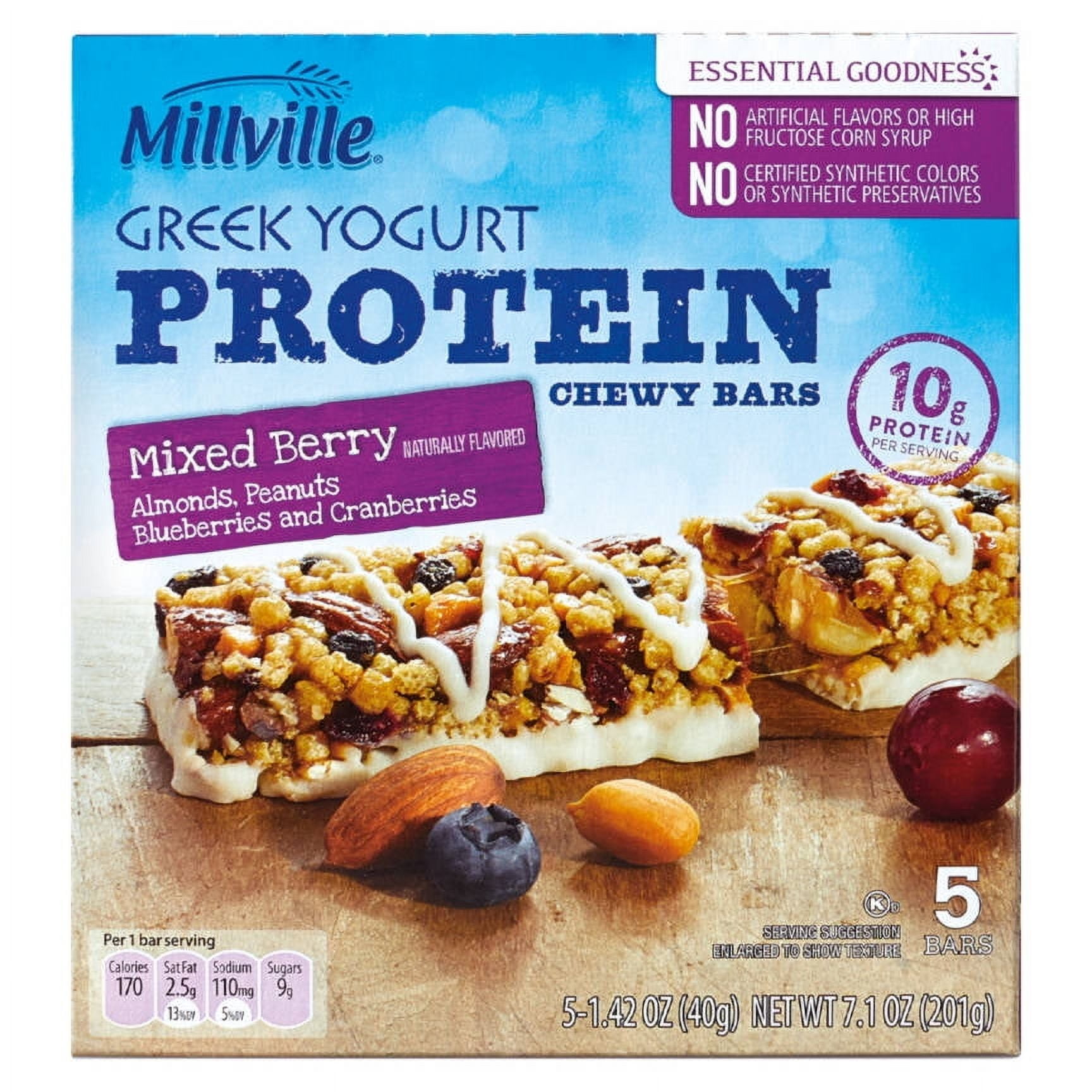 Millville Mixed Berry Greek Yogurt Protein Chewy Granola Bars, 5 count ...
