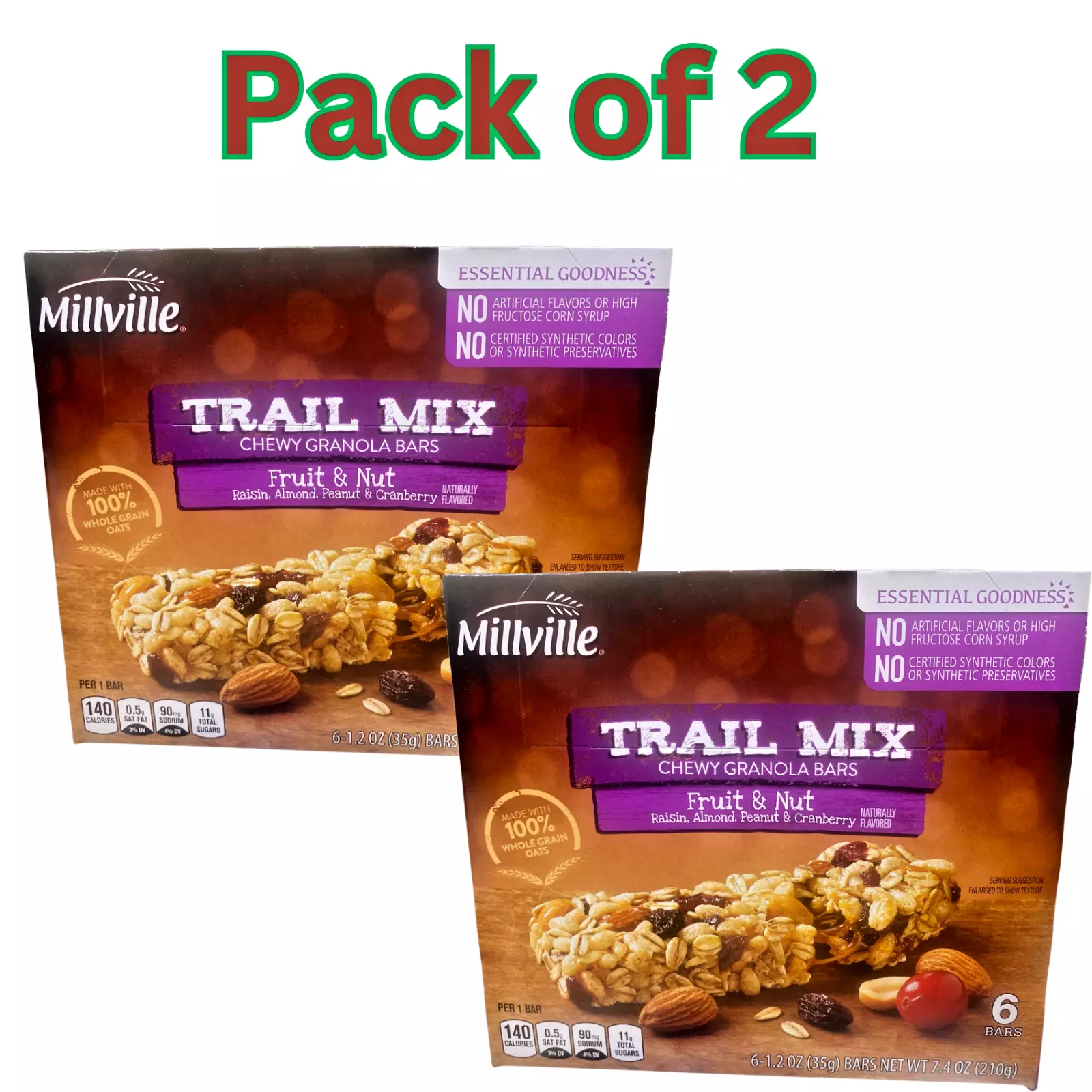Millville Trail Mix Chewy Granola Bars Fruit & Nut, 6 Bars, 1.2 oz Each ...