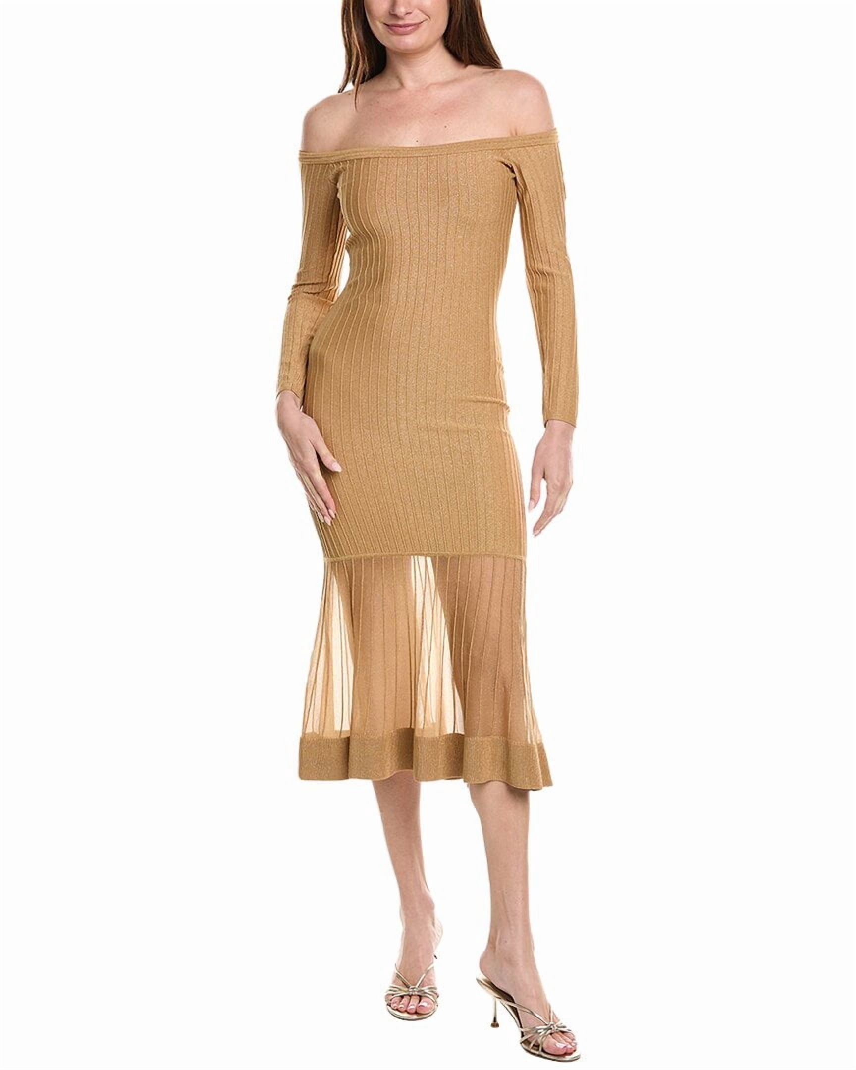 Milly womens Rudy Off The Shoulder Sheer Knit Midi Dress, m, Gold ...