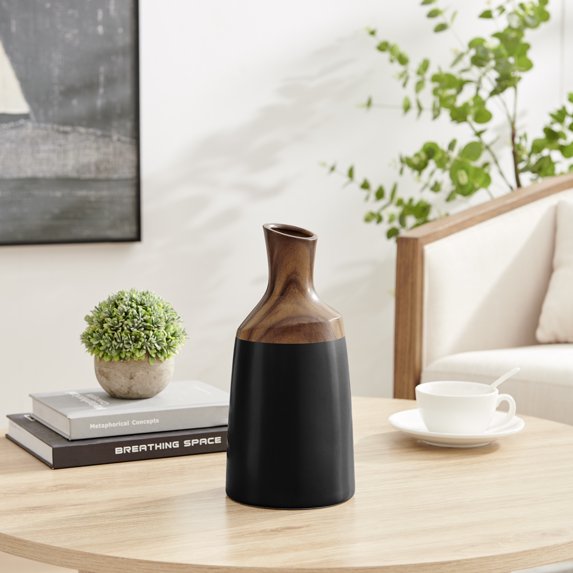 Milo Kande Carafe Modern Two Tone Tabletop Vase - Black and Walnut ...