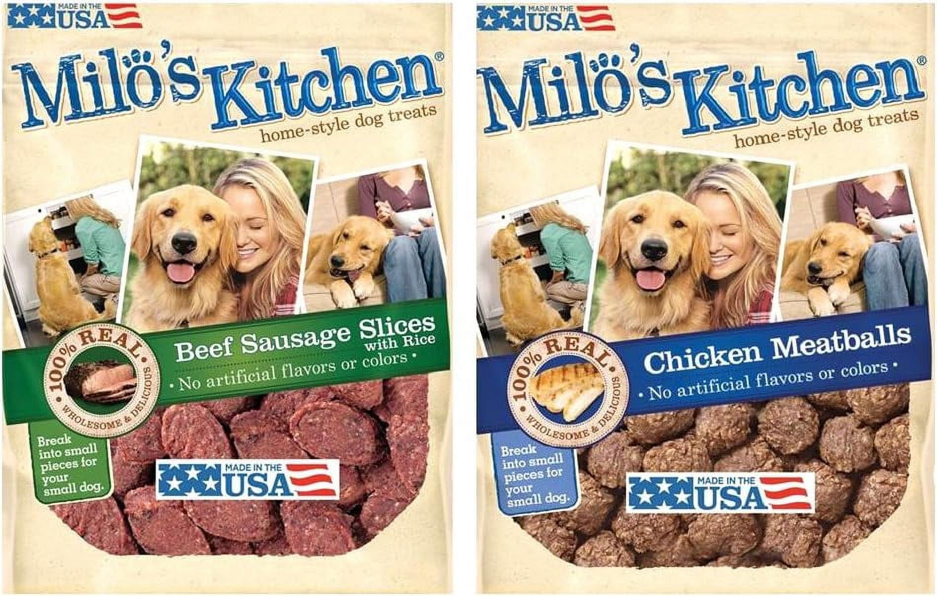 Milo's Kitchen Bundle: Chicken Meatballs and Beef Sausage Dog Treats ...