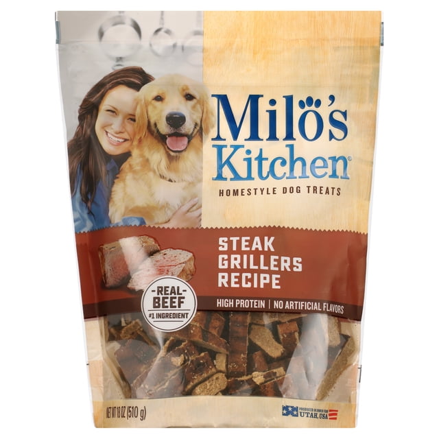 Milo's Kitchen Steak Grillers Beef Recipe With Angus Steak Dog Treats ...