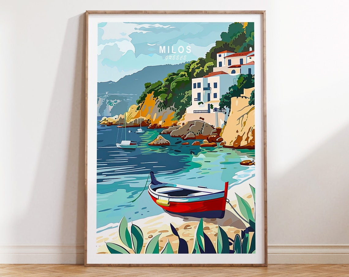 Milos Poster, Greece City Travel Print, Milos Greece Coastal Poster ...