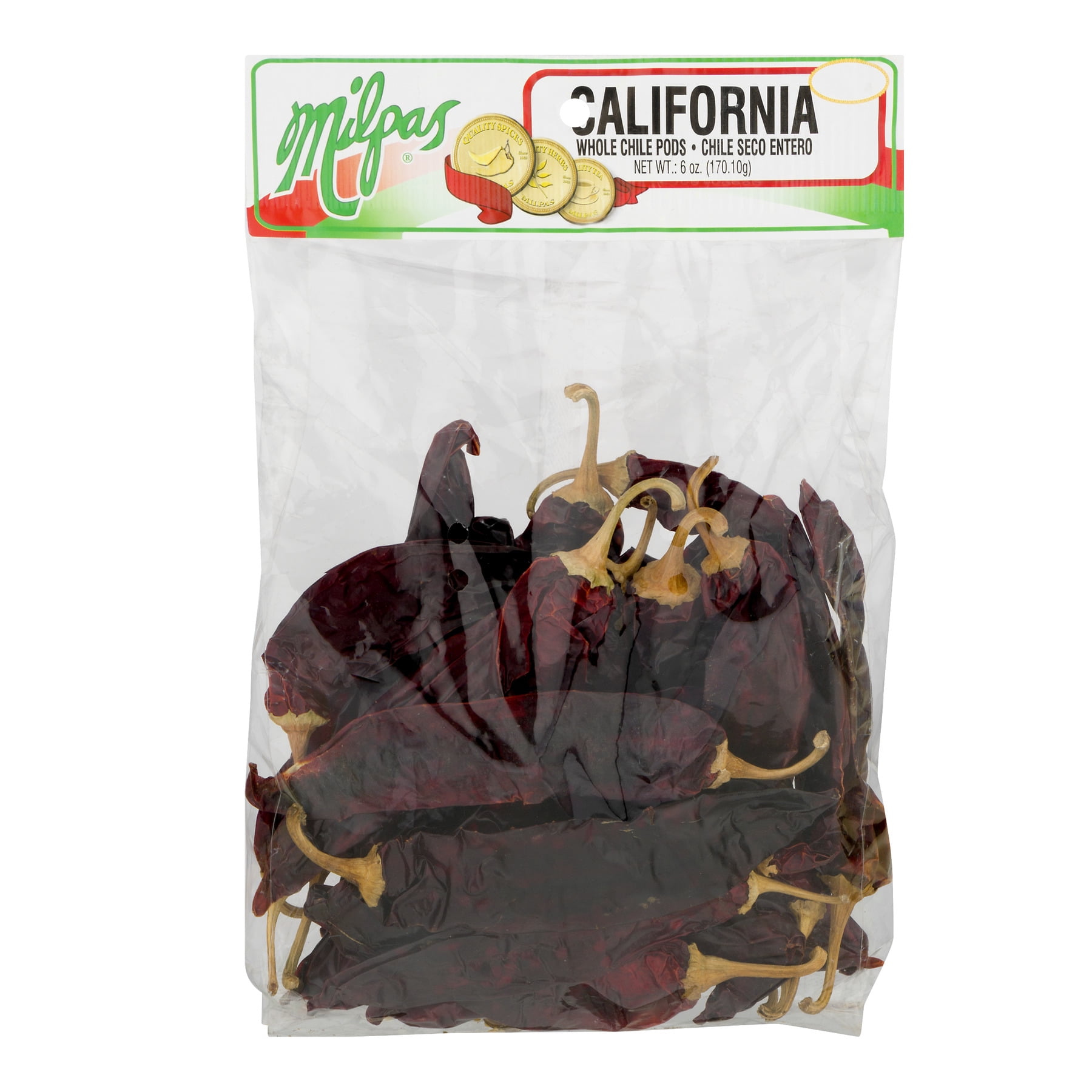 Milpas California Whole Chile Pods packed in a clear cellophane 6.0 oz ...