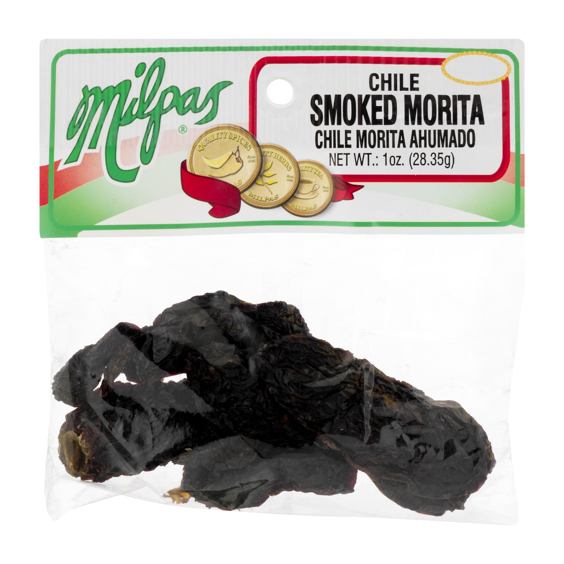 Milpas Smoked Morita Chile Pods packed in a clear cellophane bag, 1.0 ...