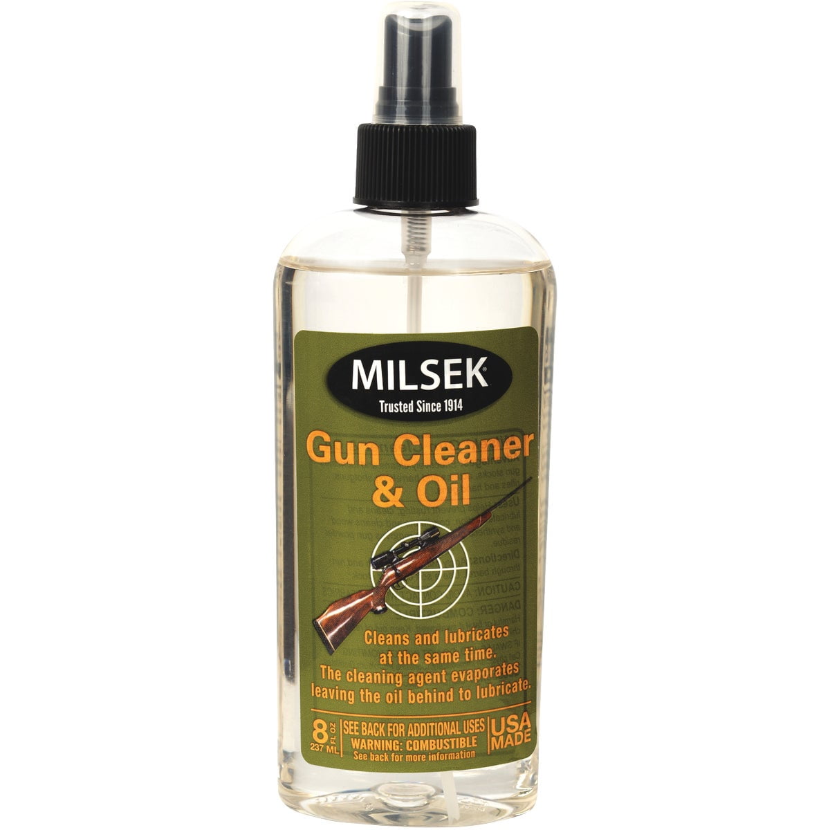 Milsek 8 OZ Gun Oil & Cleaner Contains Mineral Spirits & Petroleum ...