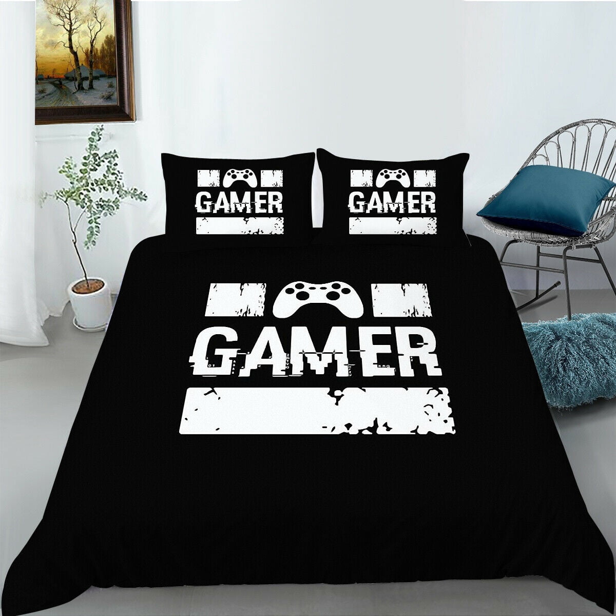 Milsleep 3D Gamepad Bedding Set Black White Game Duvet Cover&Pillowcase ...