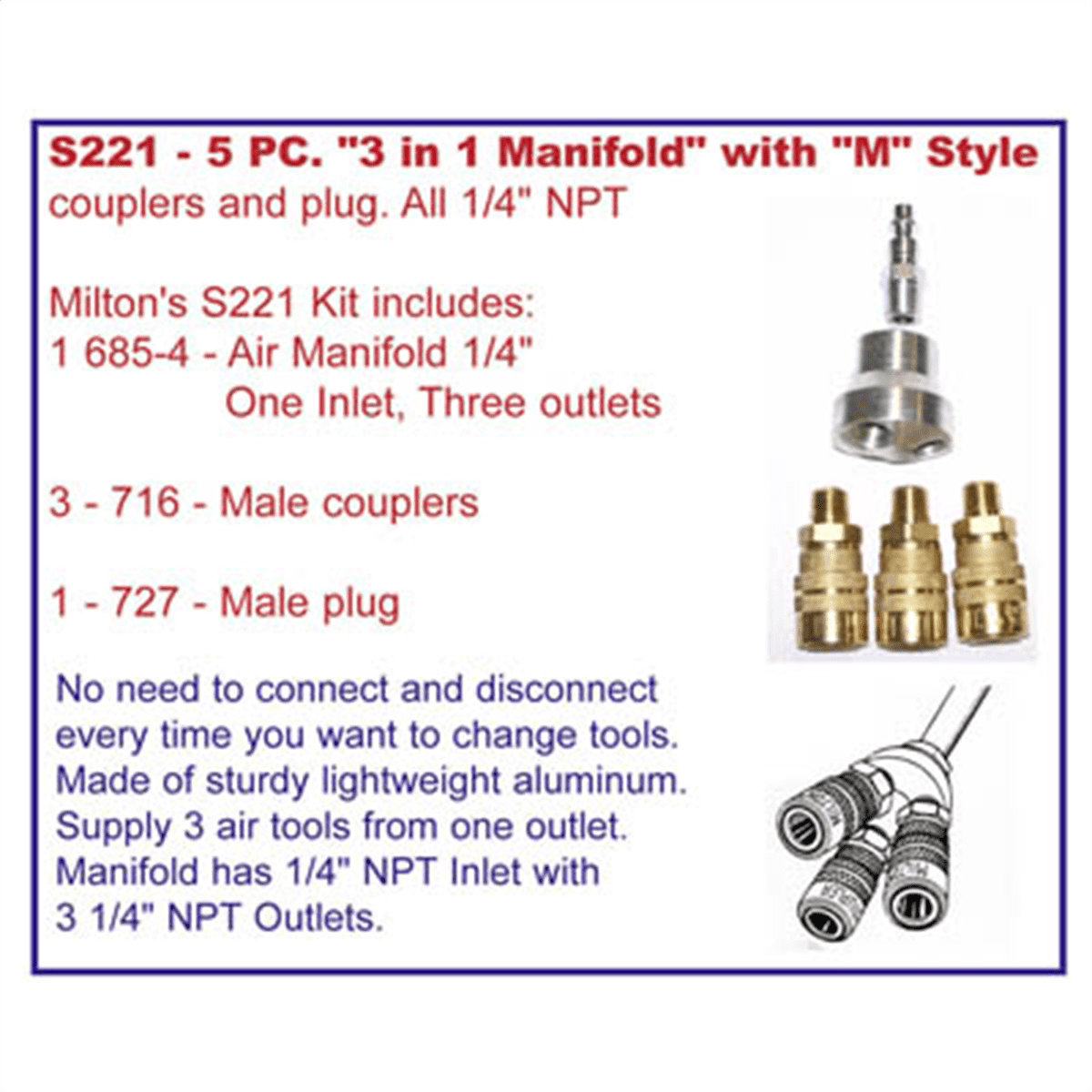 Milton Industries 5 pc. "M" Style 3 in 1 Manifold Kit - Walmart.com