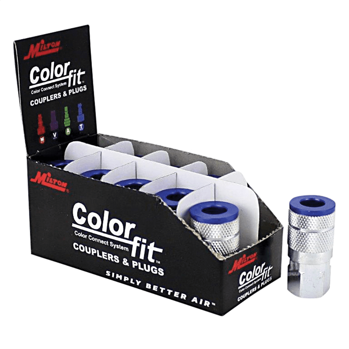 Milton Industries ColorFit Couplers, T-style Blue, 1/4" NPT Female ...